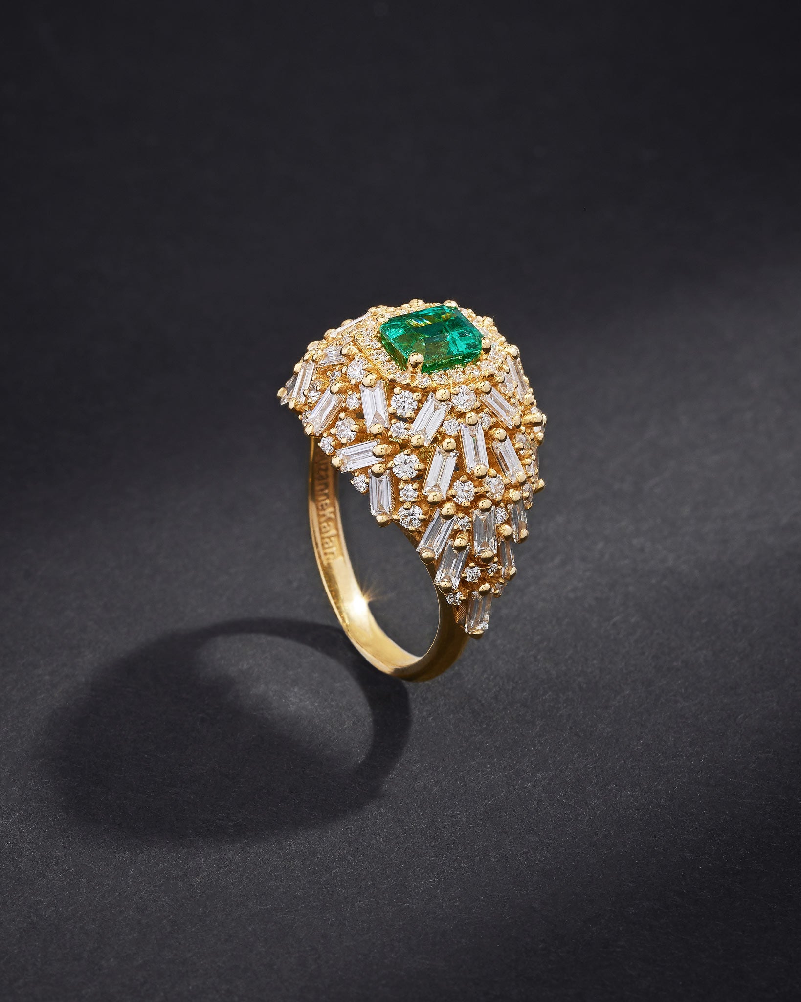 One of a Kind Cushion Cut Emerald Lion's Mane Ring | SUZANNE KALAN®
