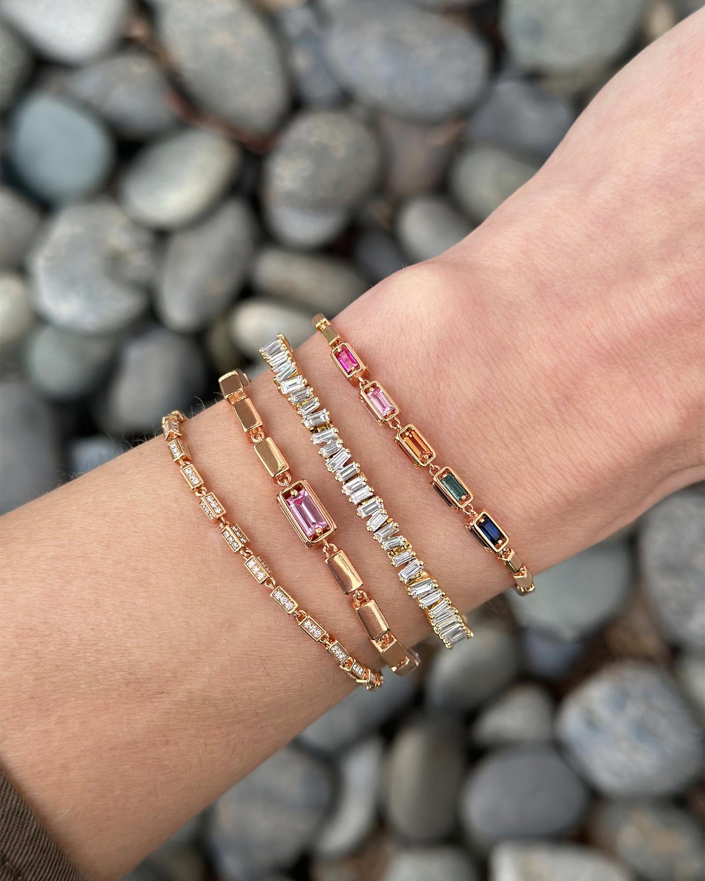 Block-Chain Multi-Rainbow Sapphire Thin Bracelet | Suzanne Kalan®